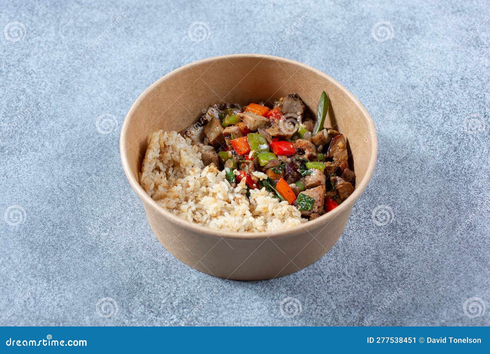 Pepper Beef Entree in Paper Container Rice Bowl Stock Image - Image of ...