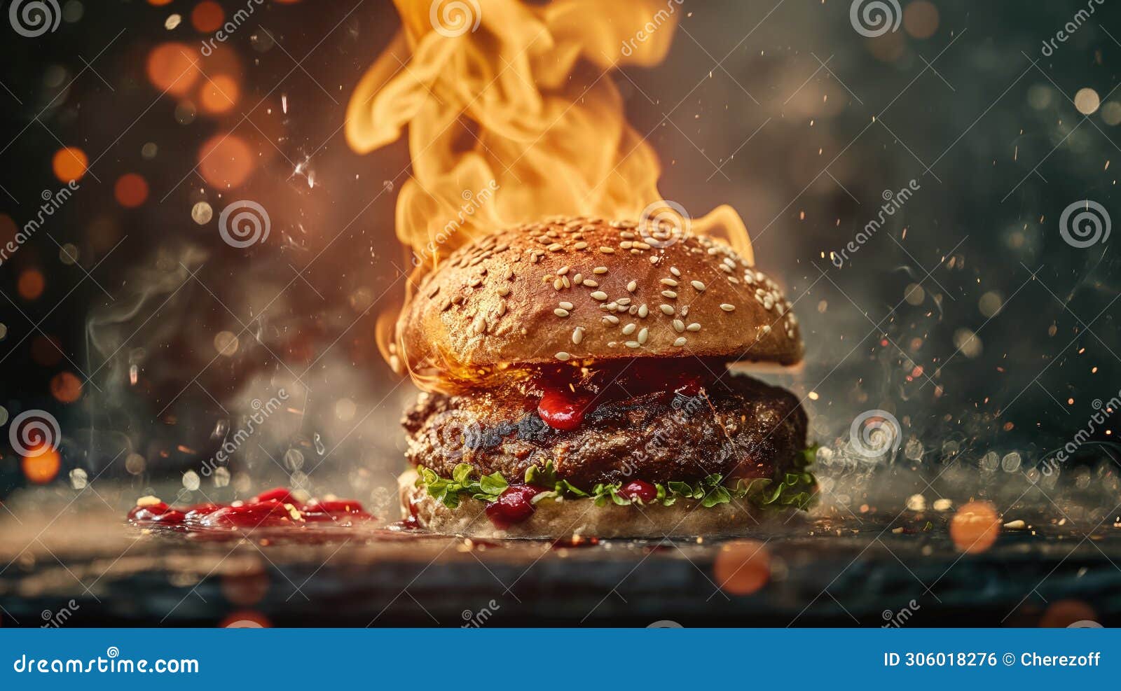 Pepper Burger Burning on Fire Stock Photo - Image of vegetable, burger ...