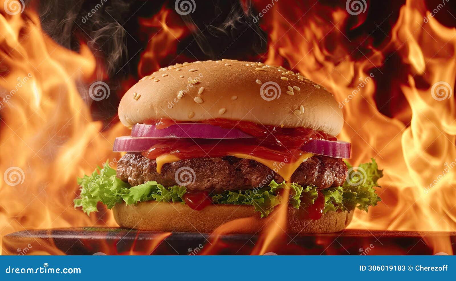 Pepper Burger Burning on Fire Stock Image - Image of abstract ...
