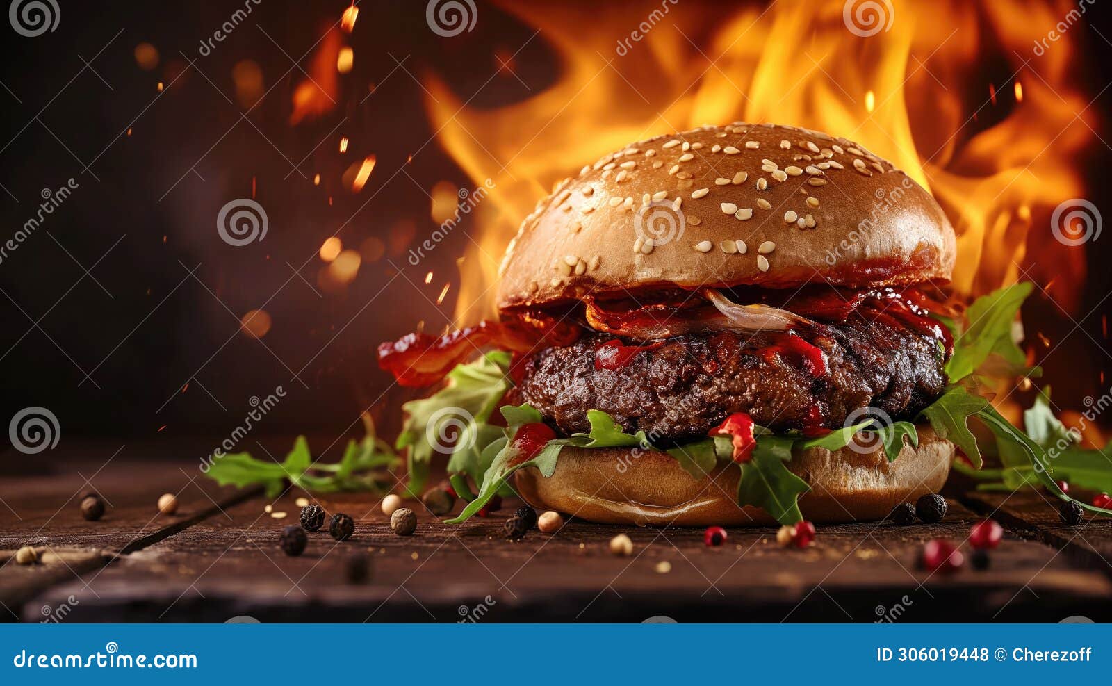 Pepper Burger Burning on Fire Stock Photo - Image of chili, meal: 306019448