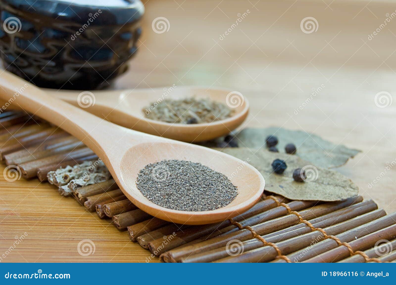 Pepper, cumin and bay leaf stock photo. Image of ball - 18966116