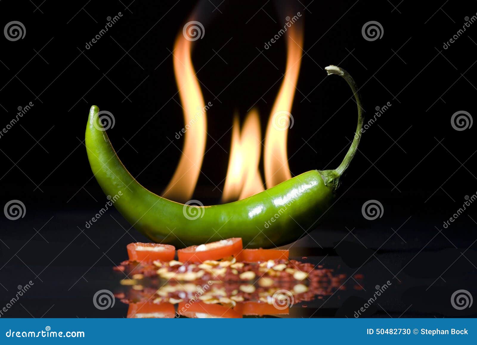 Pepper on fire stock photo. Image of green, healthy, mirroring - 50482730
