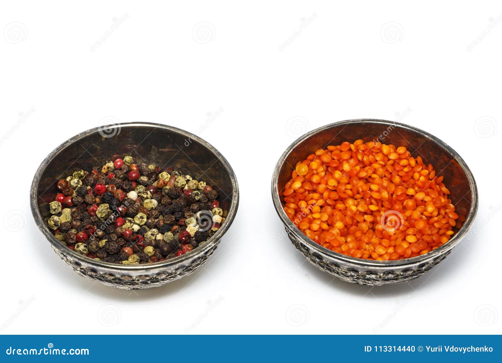 Pepper Grains are Red, Black, White Spices, Float in a Silver Bowl ...