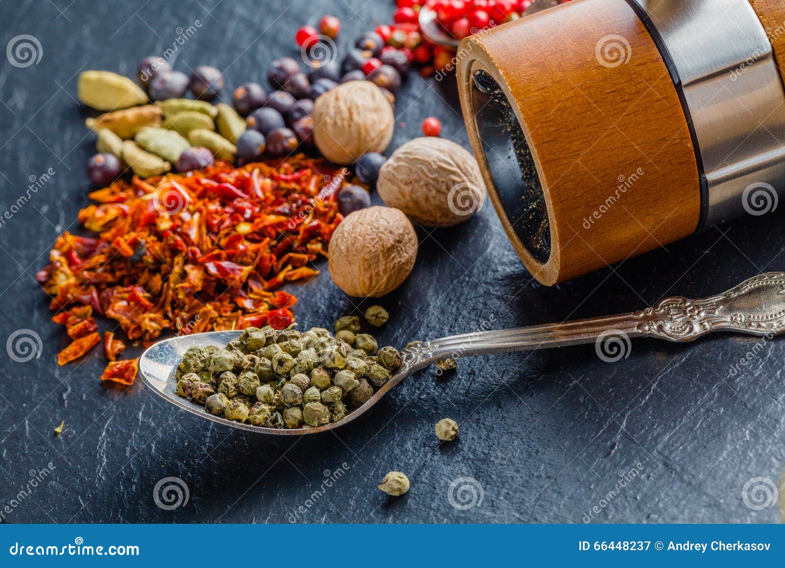 Pepper Mixture. Seasoning for Any Dish, on a Spoon Stock Image - Image ...