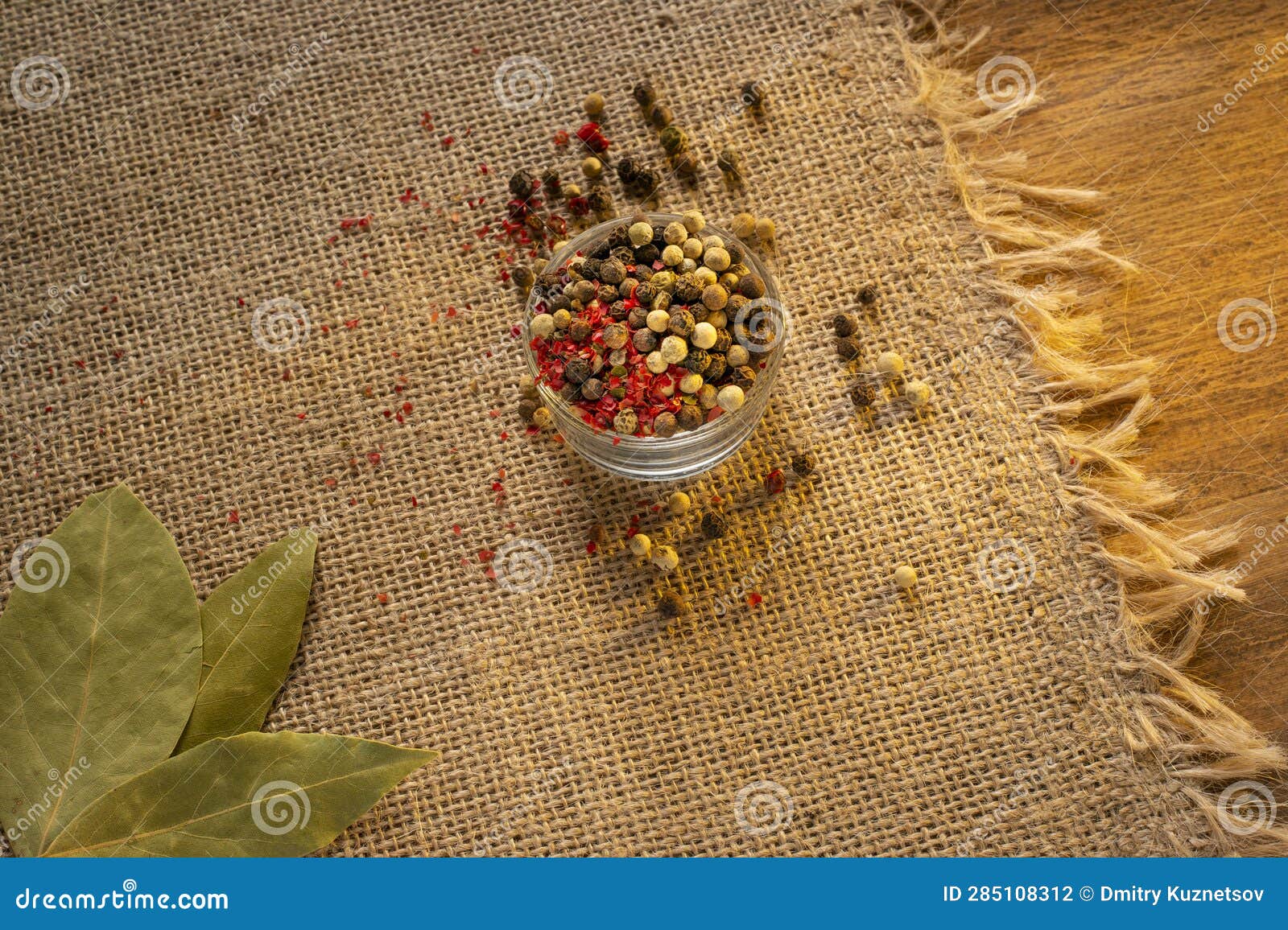 Pepper Peas on a Wooden Table. Dried Pepper Mixture Round Stock Photo ...
