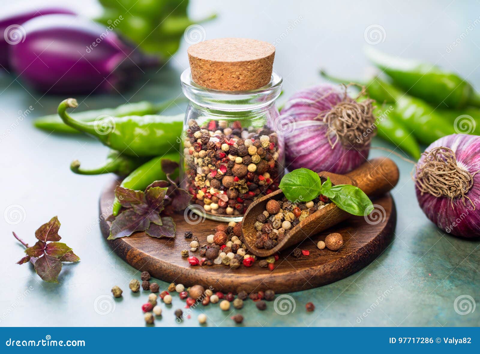 Pepper Spice Mix and Hot Pepper in Pods Stock Photo - Image of group ...