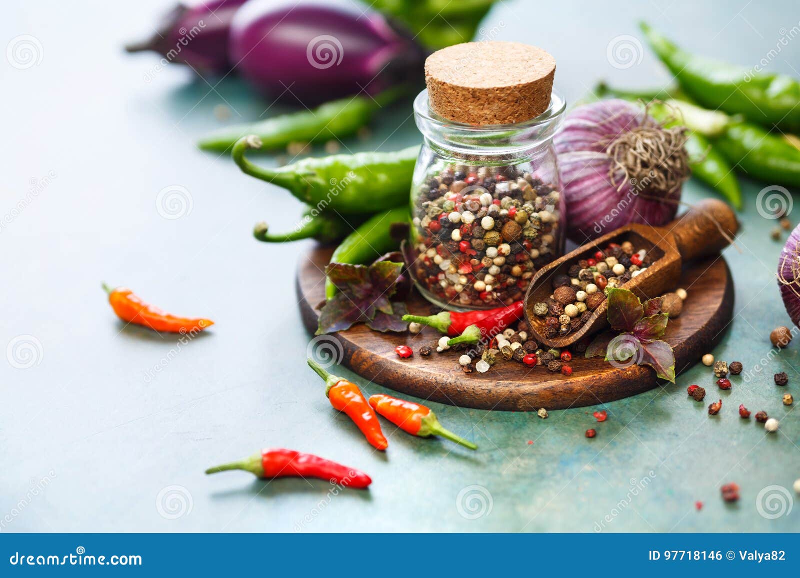 Pepper Spice Mix and Hot Pepper in Pods Stock Photo - Image of seeds ...