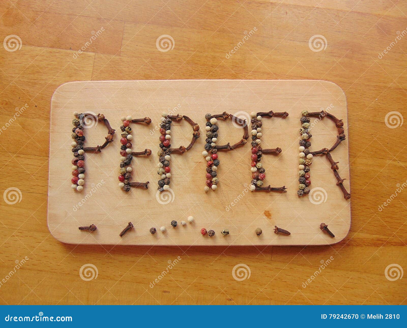 Pepper Written on Cutting Board with Pepper Stock Photo - Image of ...