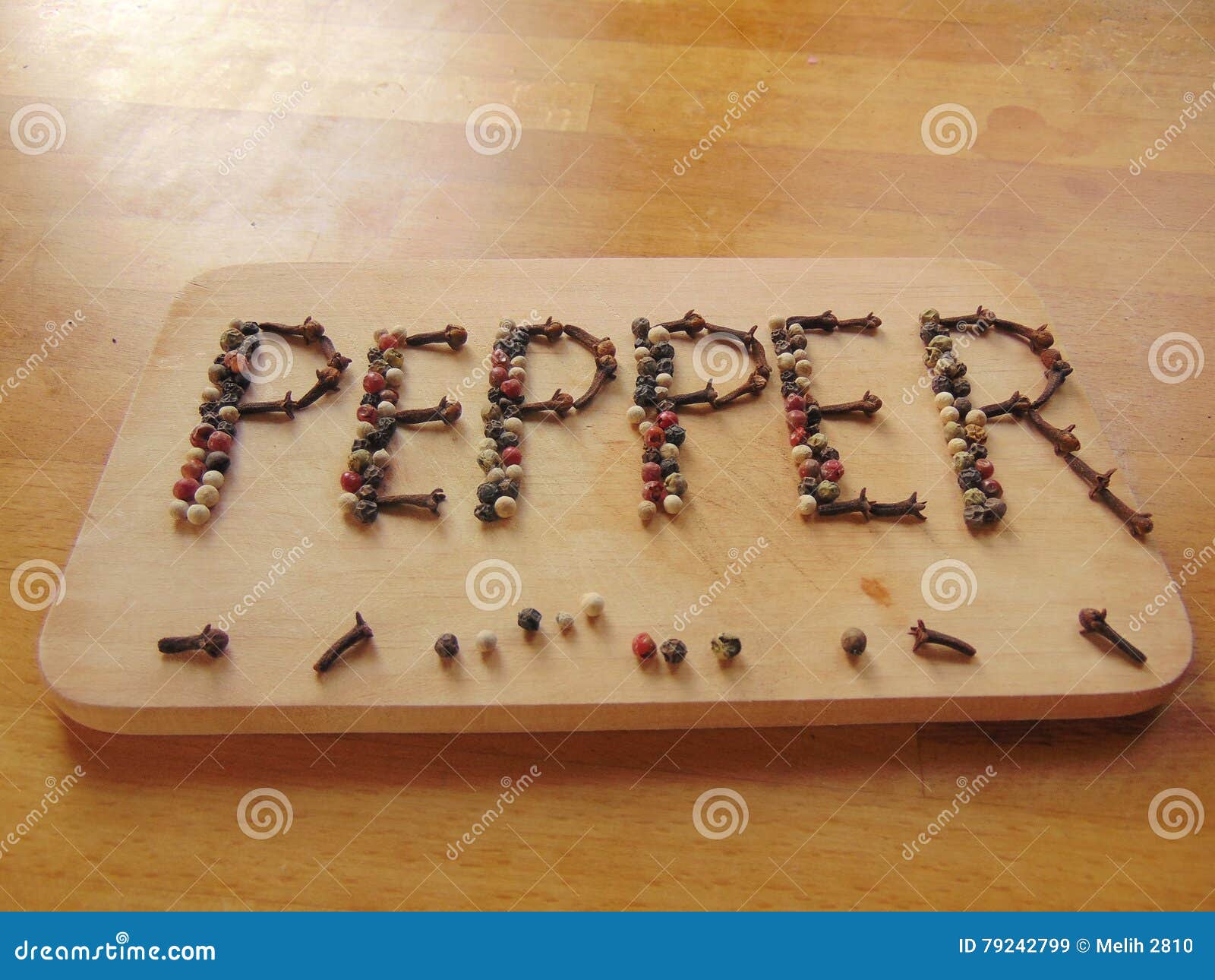 Pepper Written on Cutting Board with Pepper Stock Image - Image of cook ...