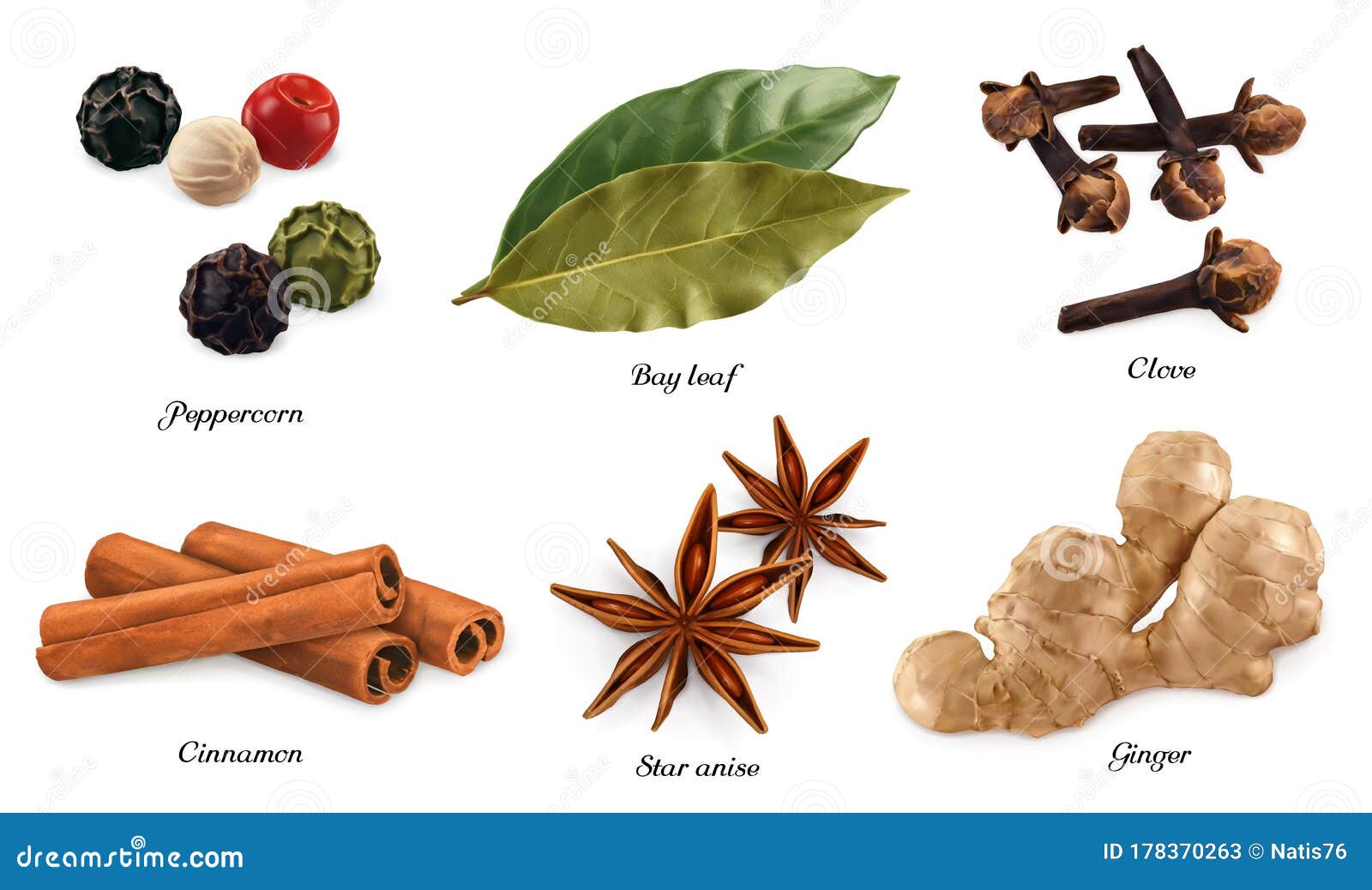 Peppercorn, Bay Leaf, Dried Cloves, Cassia Cinnamon, Star Anise and ...