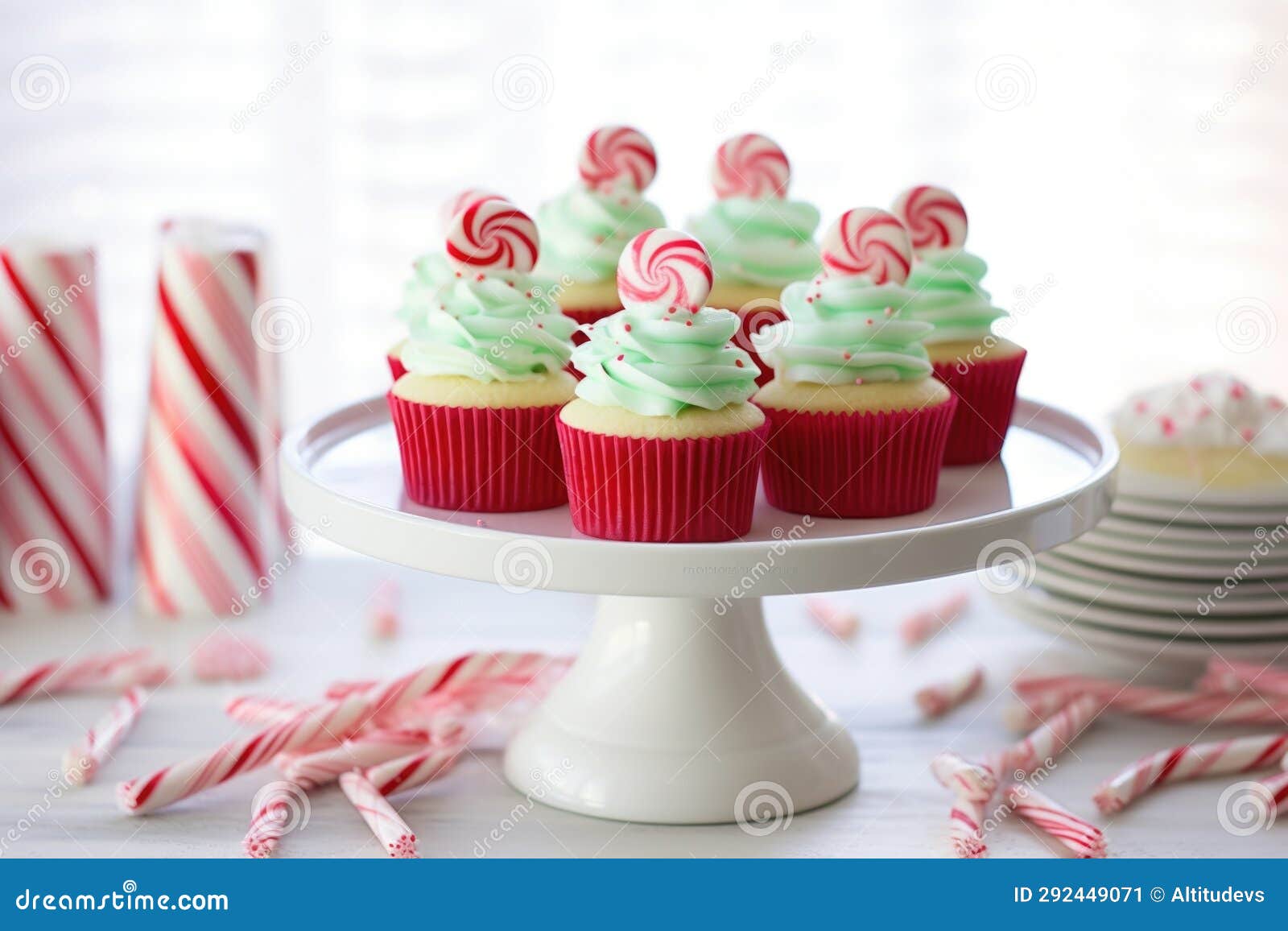 Peppermint Candy Cane Cupcakes on a Tiered Cupcake Stand Stock Image ...