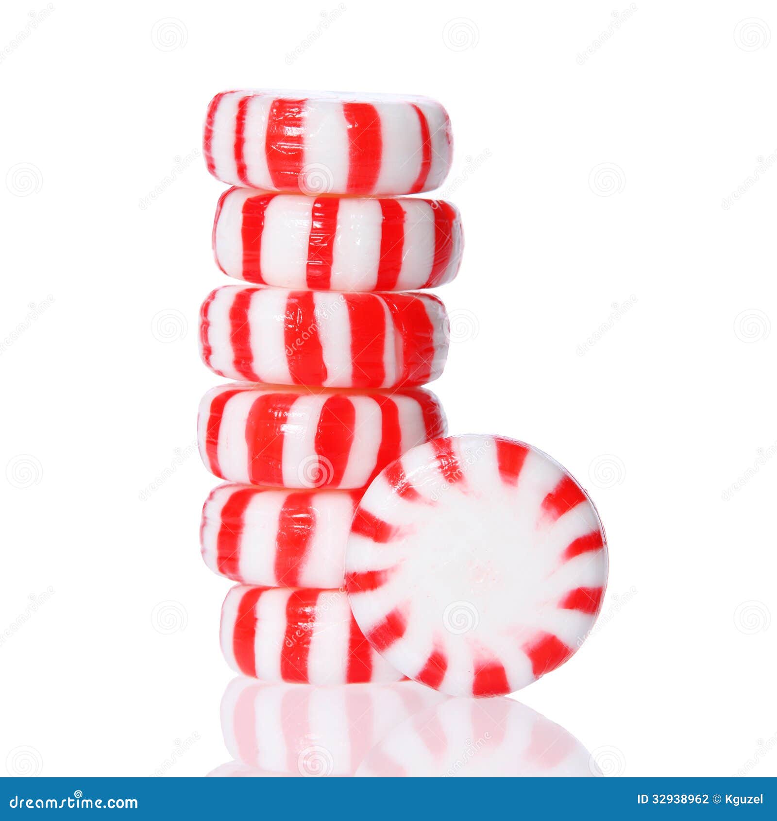 Peppermint Candy Tower on White. Red Striped Peppermint Christmas Candy ...