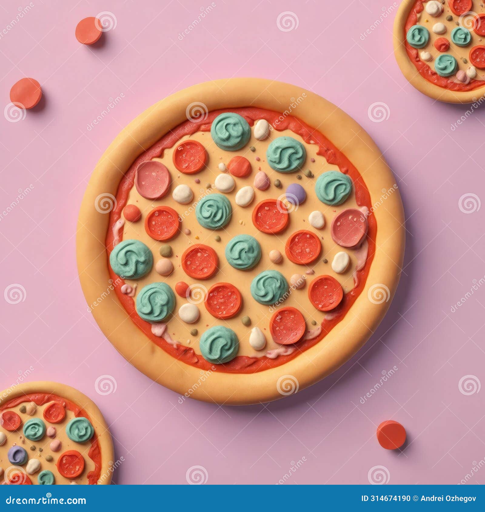 A Pepperoni and Cheese Pizza on a Pink Plate with Circle Patterns of ...