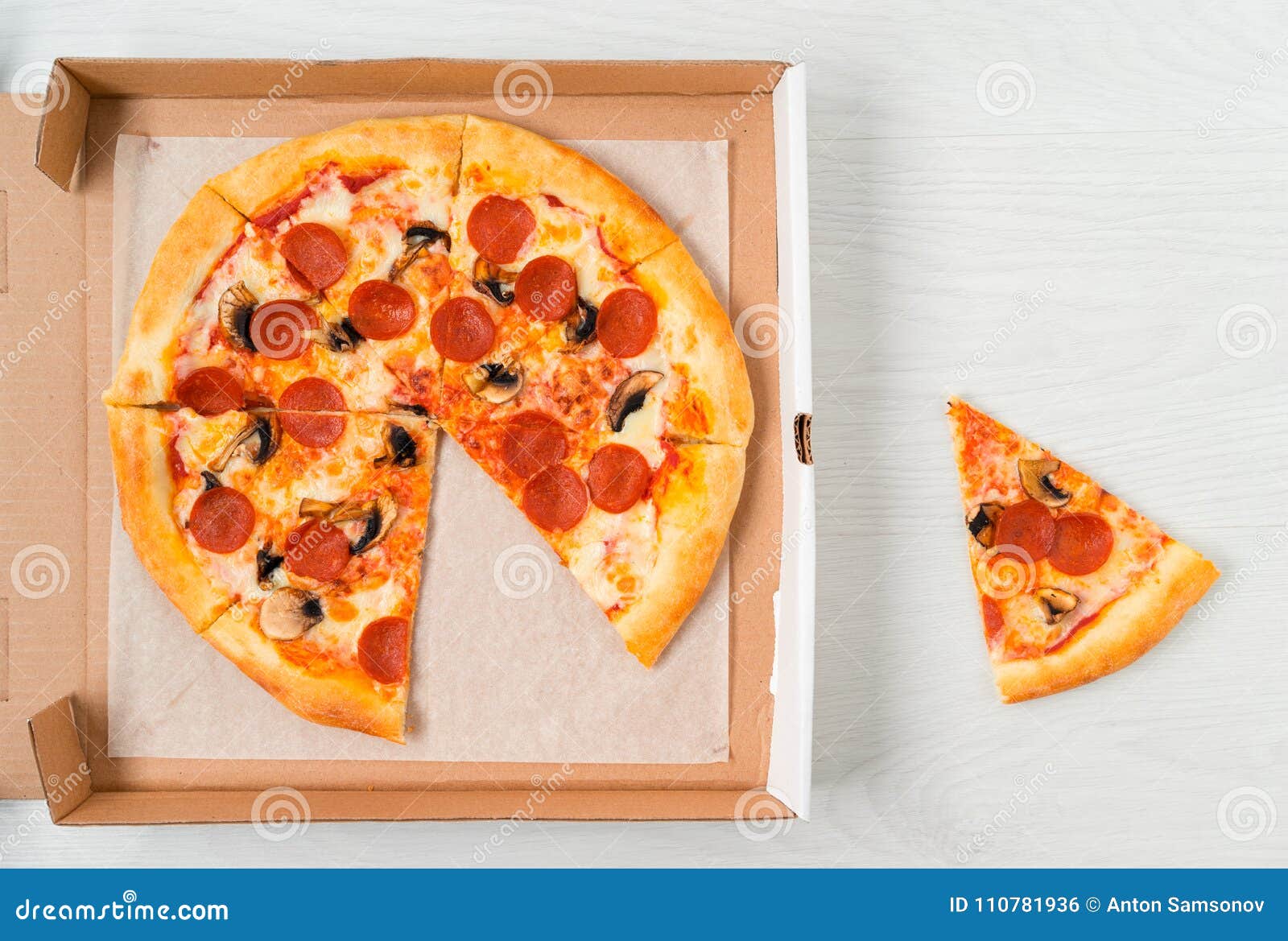Pepperoni Pizza in a box stock photo. Image of pizza - 110781936