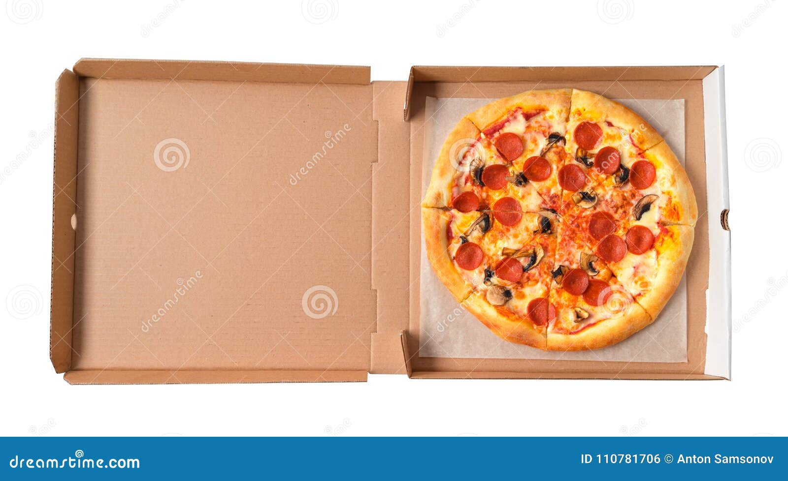 Pepperoni Pizza in a box stock photo. Image of cheese - 110781706