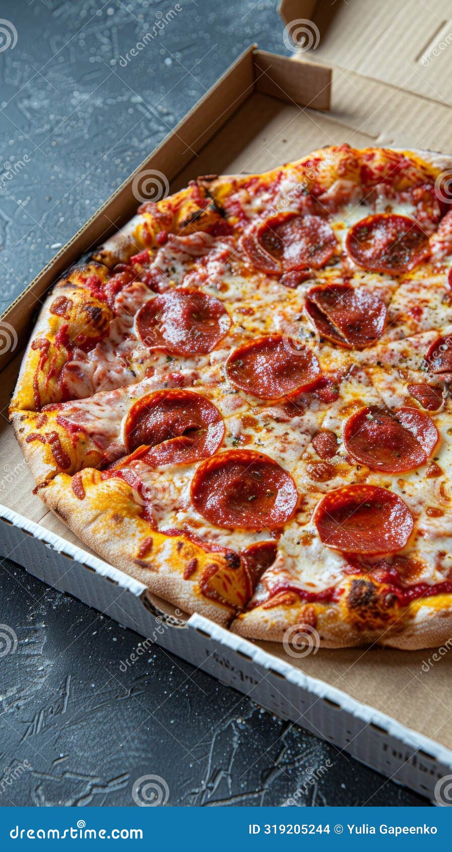 Pepperoni Pizza in Box on Table Stock Photo - Image of fresh, pepperoni ...
