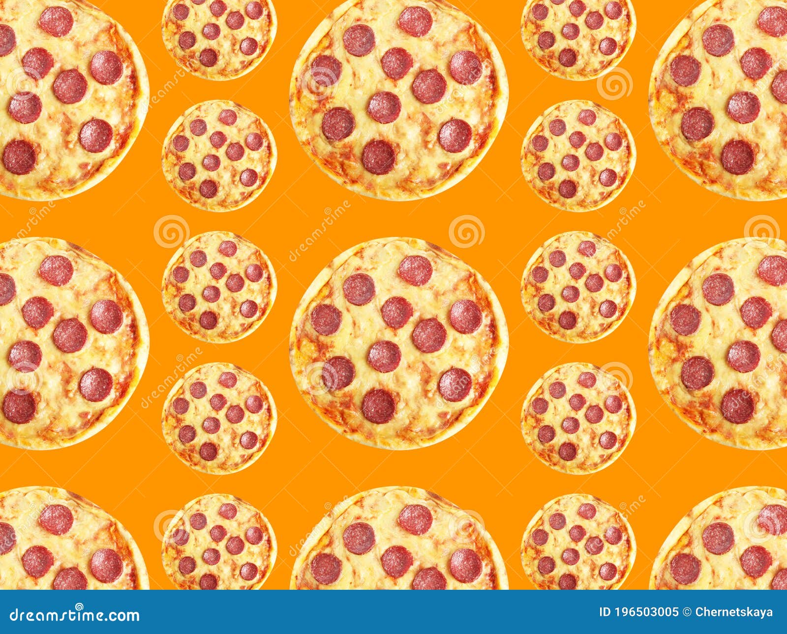 Pepperoni Pizza Pattern Design on Orange Background Stock Illustration ...