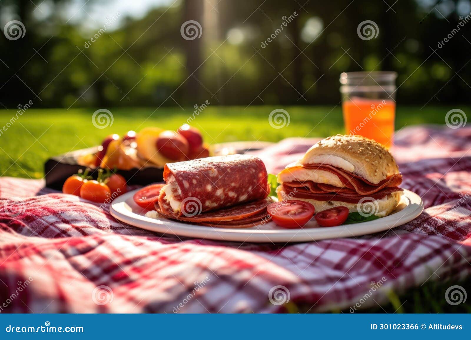 Pepperoni Pizza on a Picnic Blanket in a Park Setting Stock Photo ...