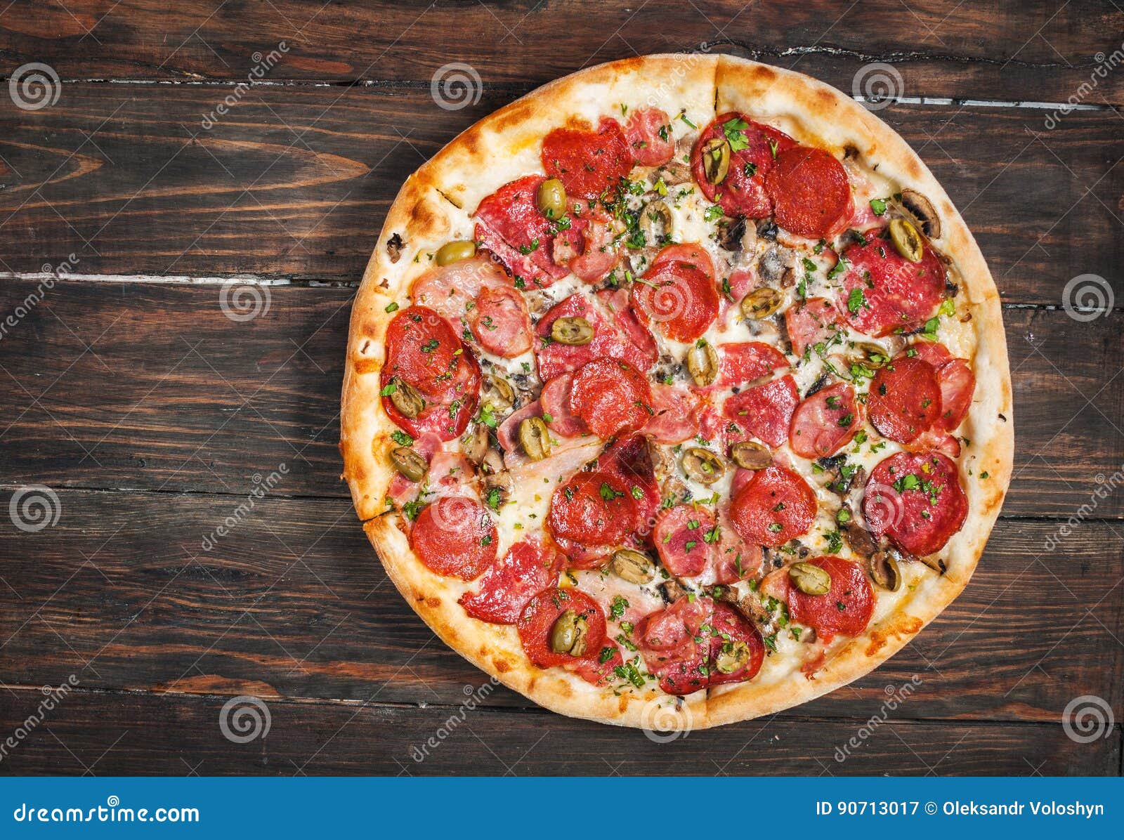 Pepperoni Pizza on Rustic, Vintage Style Wood Background Stock Image ...