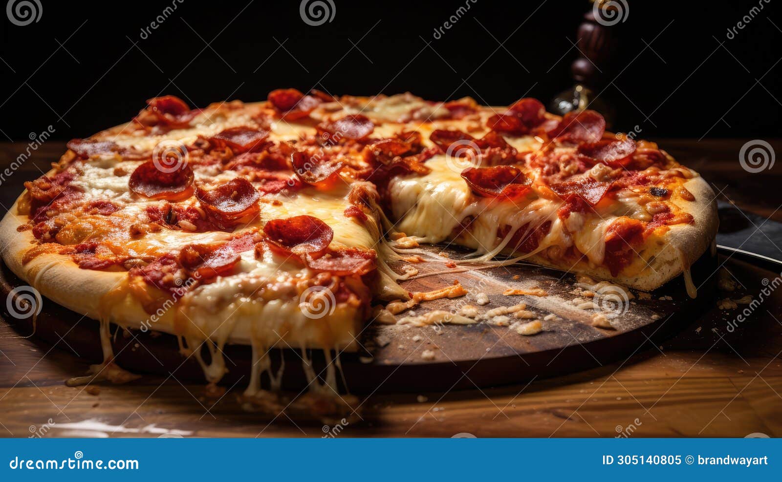 Pepperoni Pizza with a Slice Missing Stock Illustration - Illustration ...