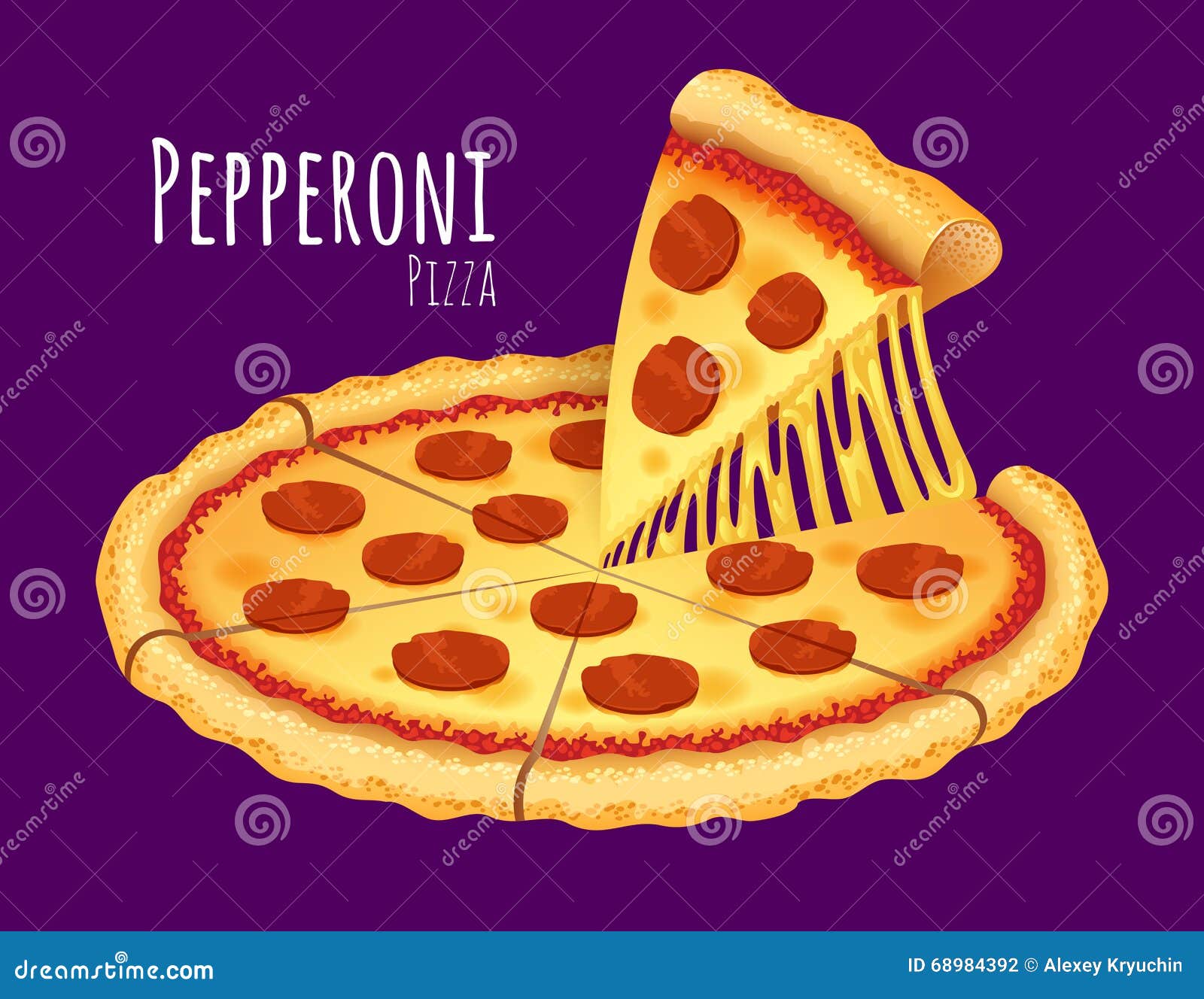 Pepperoni Pizza stock vector. Illustration of poster - 68984392