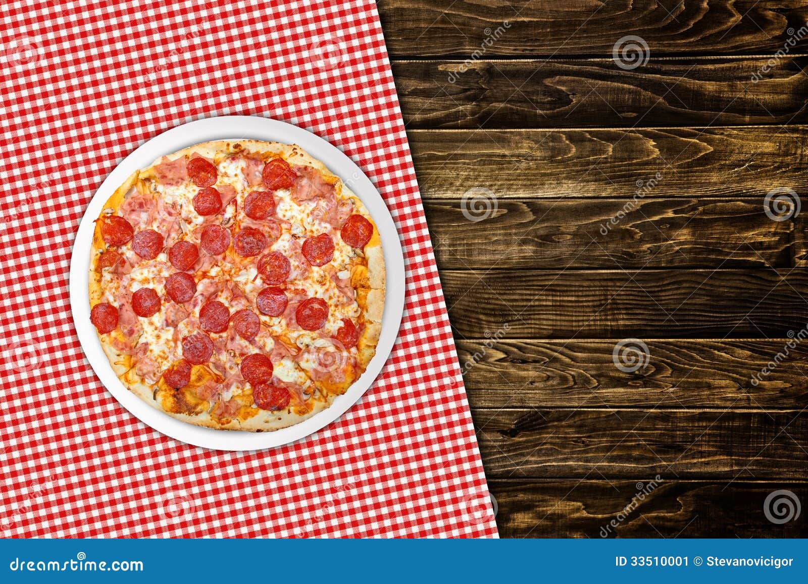 Pepperoni Pizza on Wood Table Stock Image - Image of served, dining ...