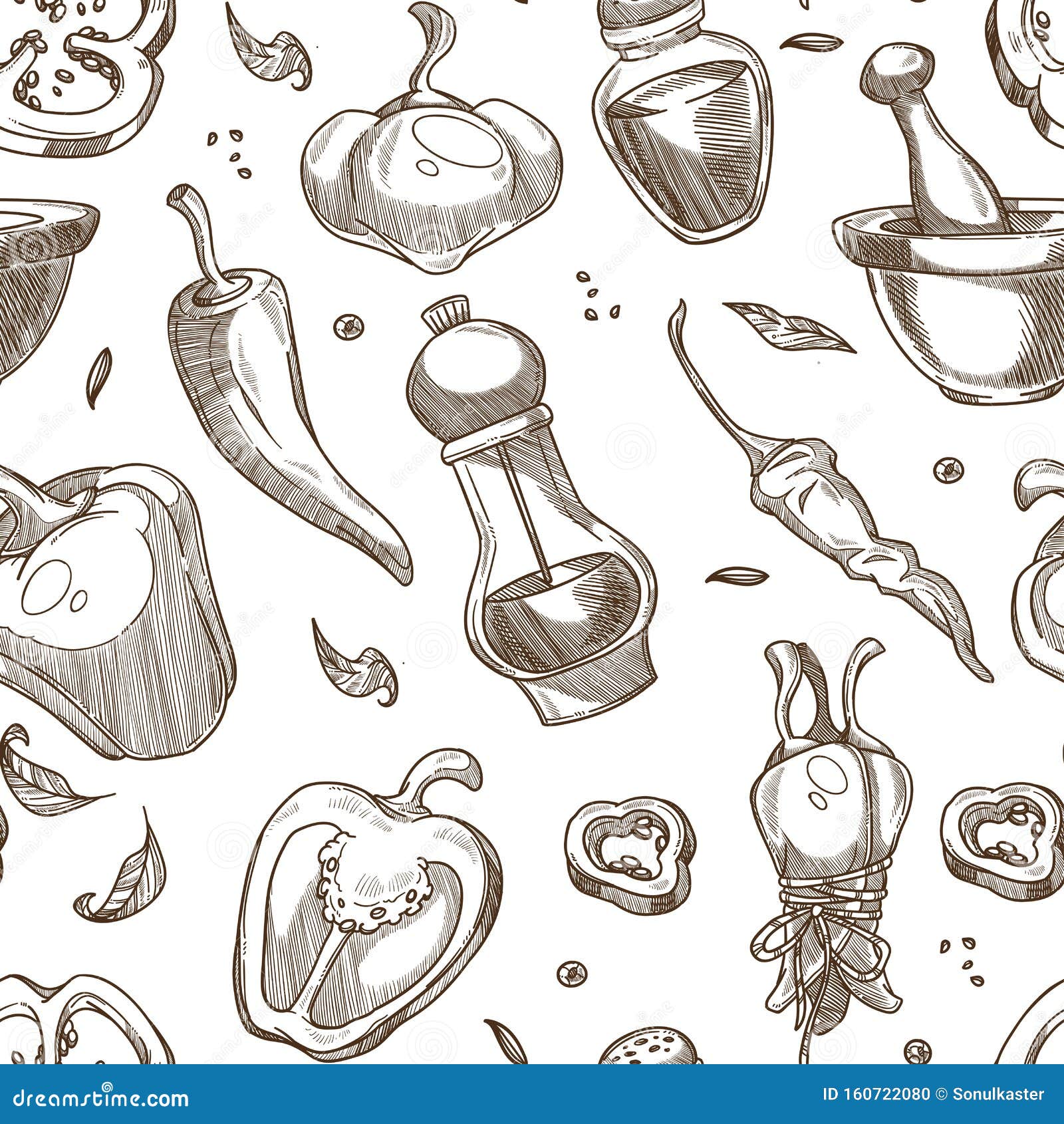 Peppers Various Types Hand Drawn Sketch Pattern Stock Vector ...