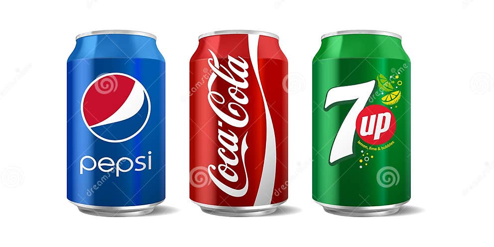 Classic Coca-Cola, Pepsi and 7 Up Can Isolated on White Background ...