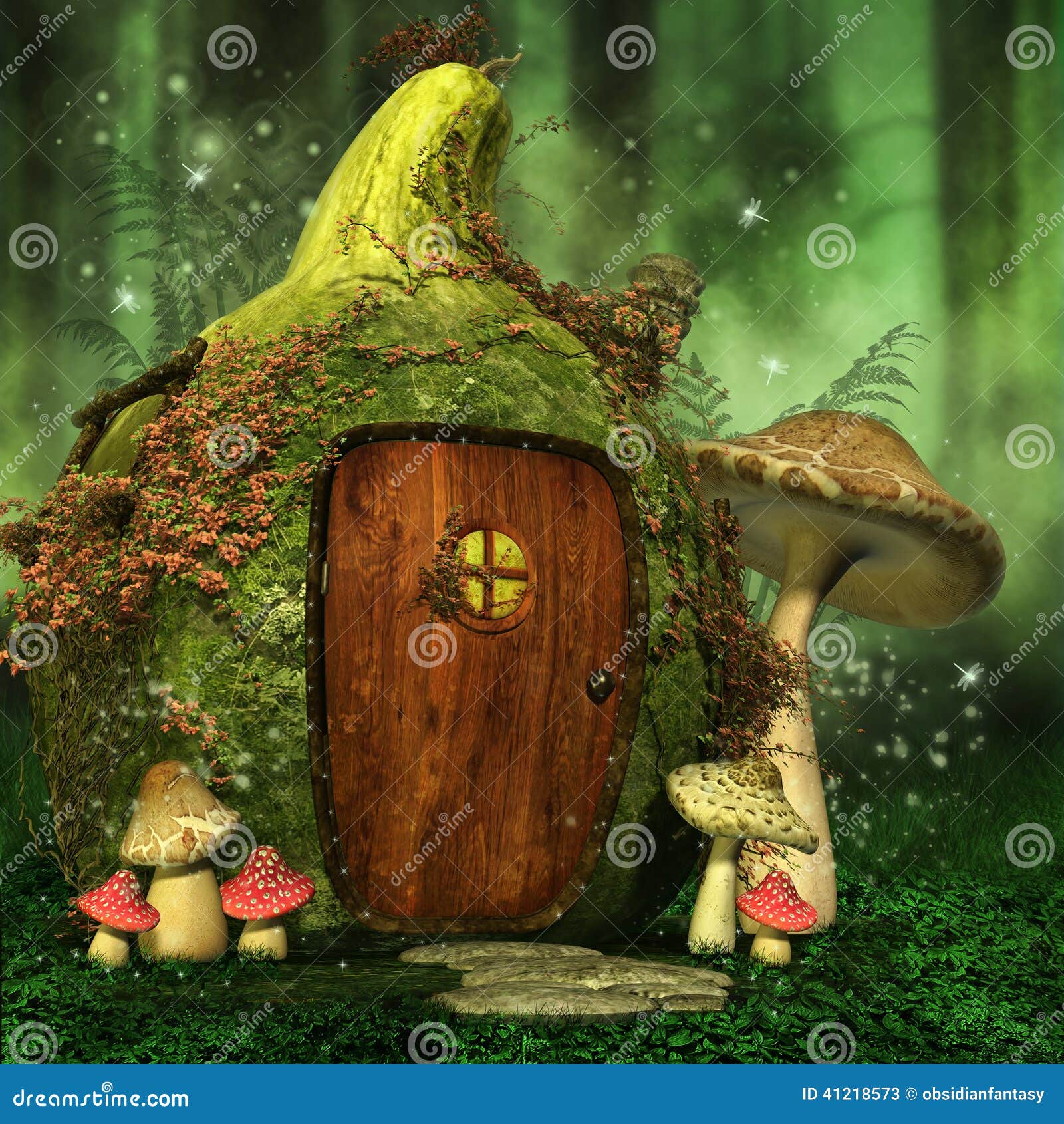 Pequeña Casa De Hadas Con Las Setas Stock de ilustración - Ilustración ...