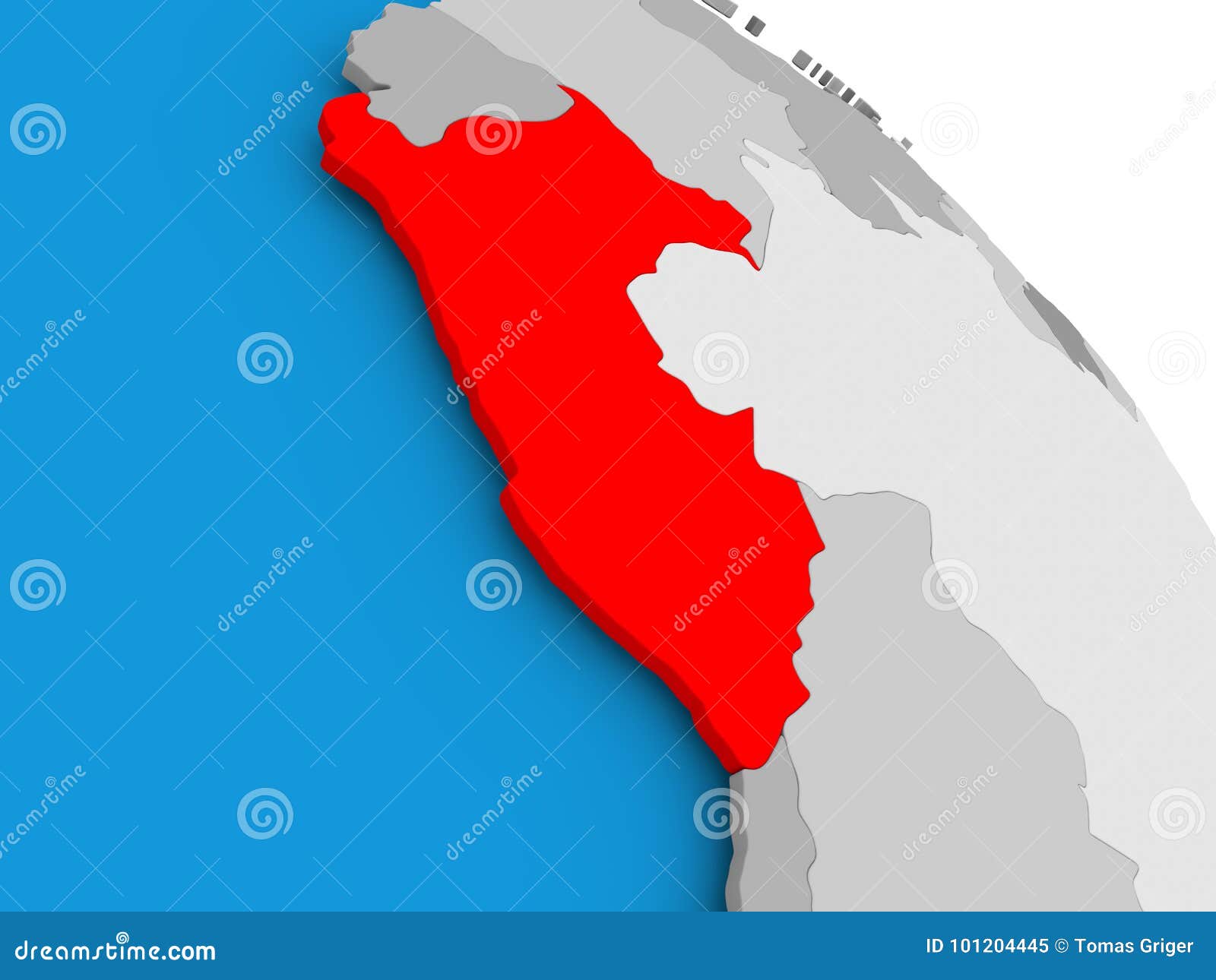 Perú en rojo en mapa stock de ilustración. Ilustración de objeto ...