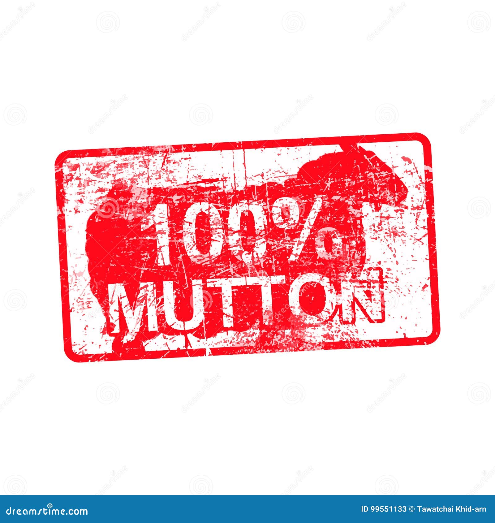 100 Per Cent Mutton - Red Rubber Dirty Grungy Stamp in Rectangular ...