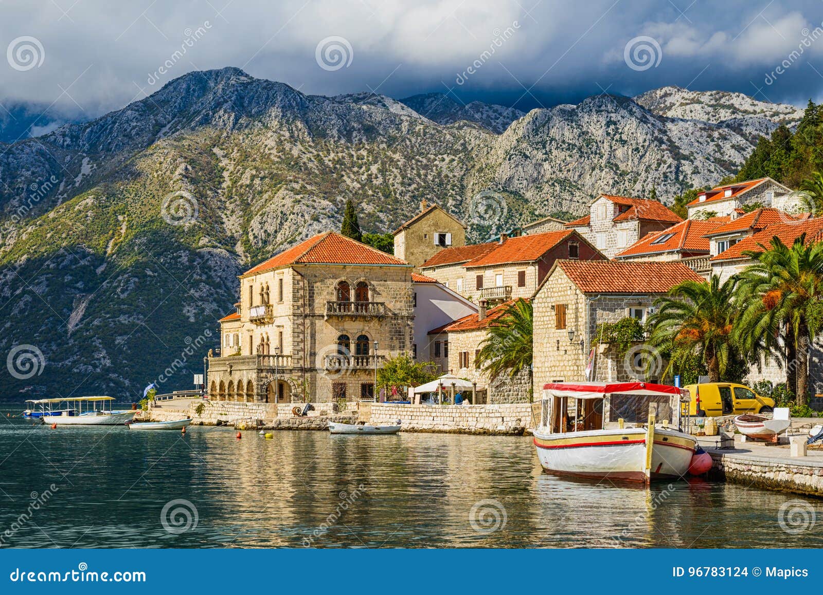 Perast town in Montenegro stock photo. Image of mountain - 96783124