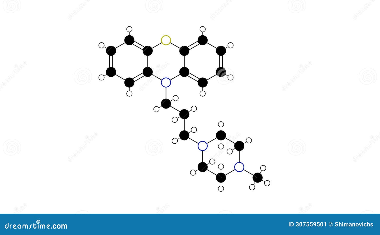 Perazine Molecule, Structural Chemical Formula, Ball-and-stick Model ...