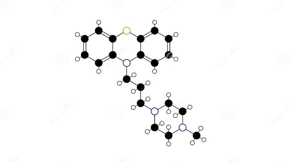 Perazine Molecule, Structural Chemical Formula, Ball-and-stick Model ...