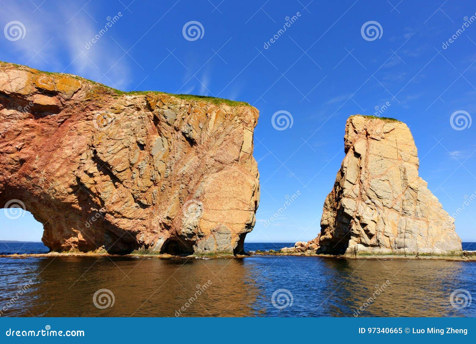 Perce Rock at high tide stock image. Image of perce, attractions - 97340665