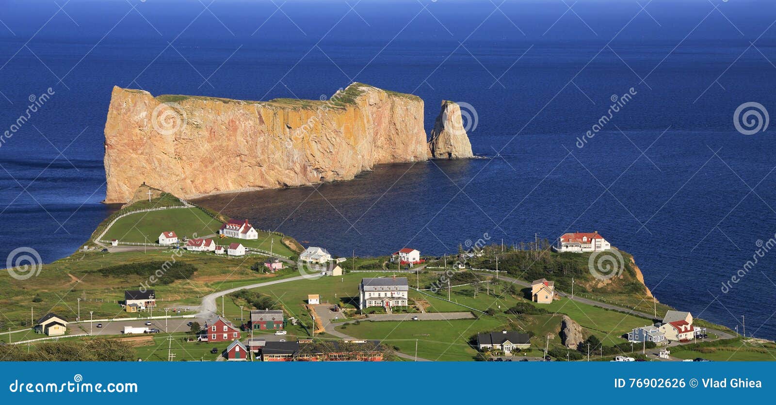 Perce Rock, Panoramic Aerial View, Quebec Stock Photo - Image of ...