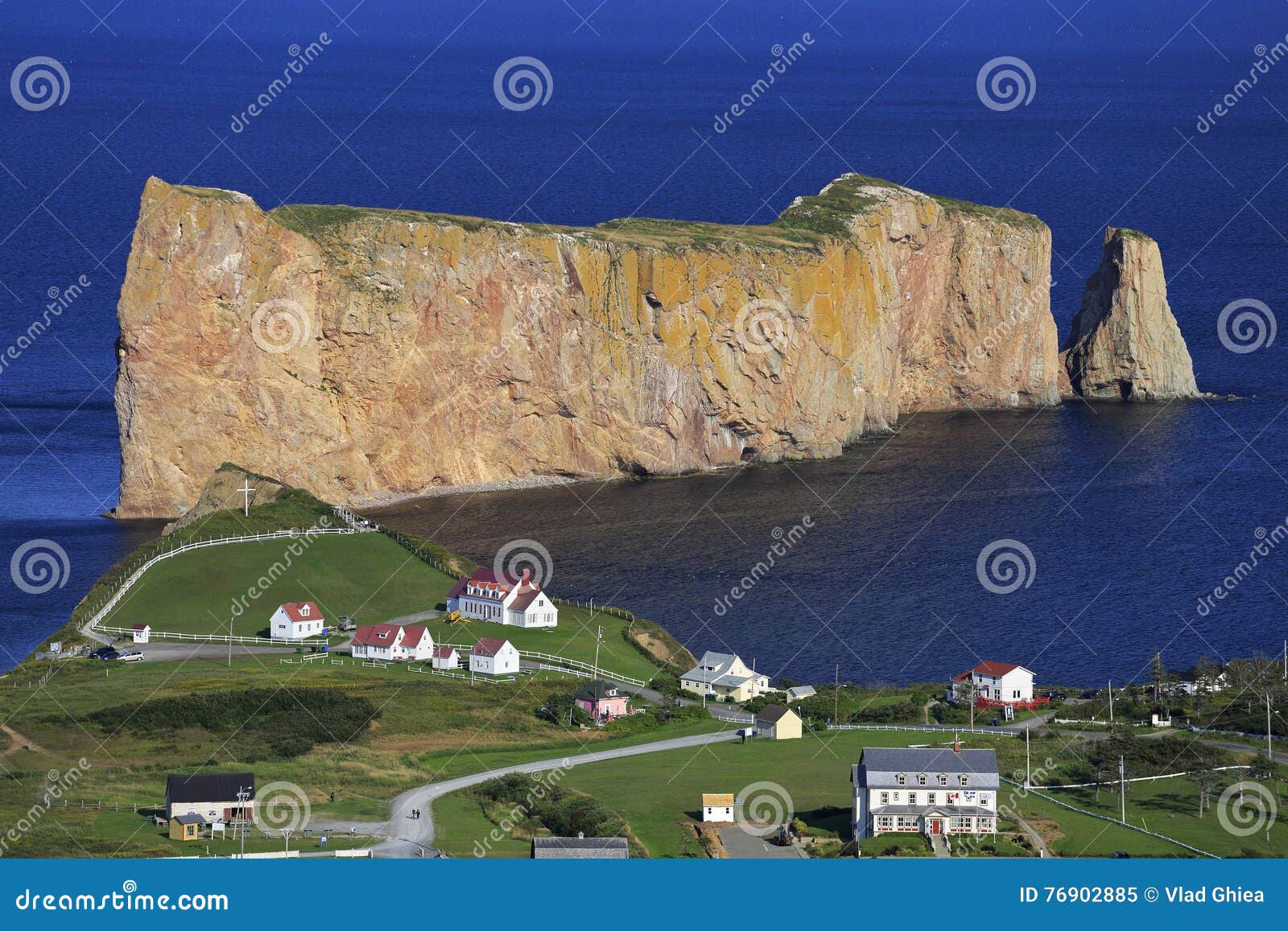 Perce Rock, Panoramic Aerial View, Quebec Stock Image - Image of ...