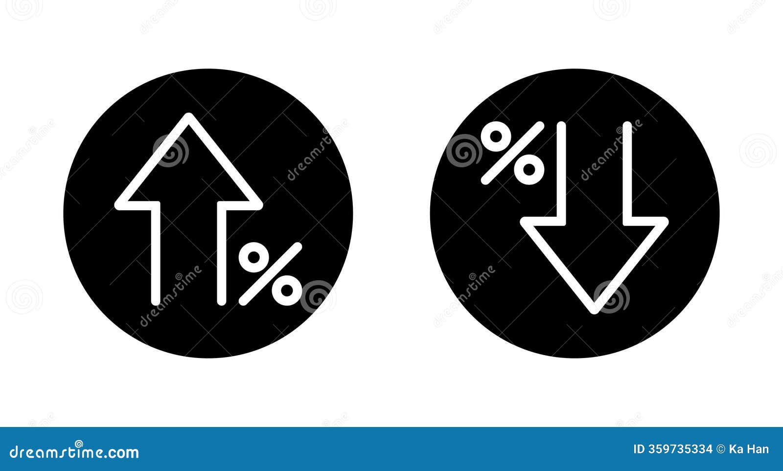 Percent Arrow Up and Down Icon on Black Circle. Percentage Increase and Decrease Arrows Sign ...