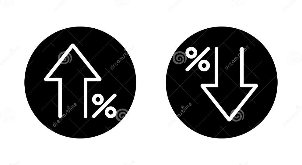 Percent Arrow Up and Down Icon on Black Circle. Percentage Increase and Decrease Arrows Sign ...