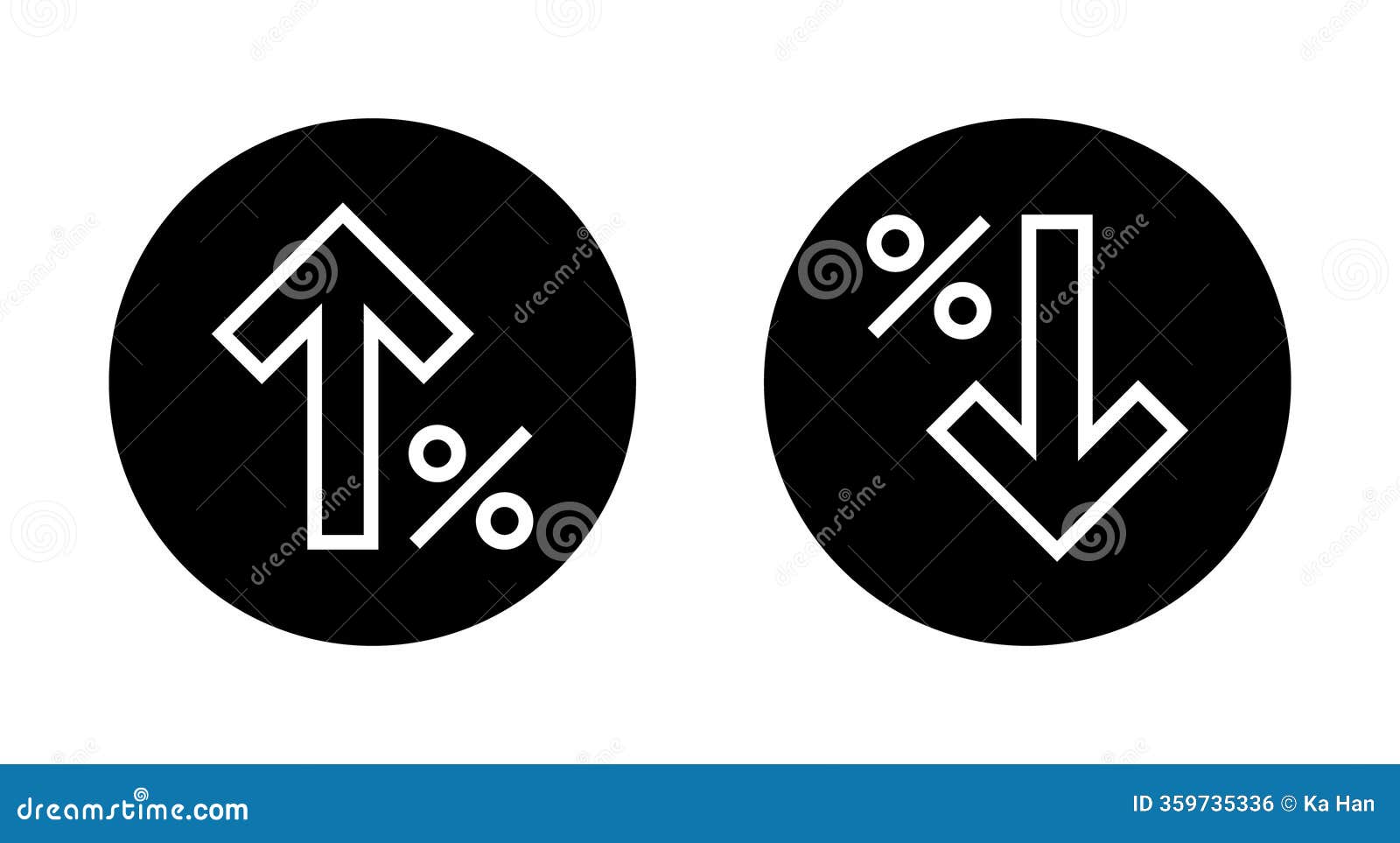 Percent Arrow Up and Down Outline Icon on Black Circle. Percentage Increase and Decrease Arrows ...