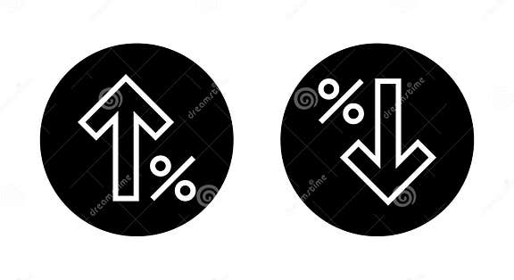 Percent Arrow Up and Down Outline Icon on Black Circle. Percentage ...