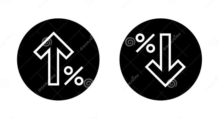 Percent Arrow Up and Down Outline Icon on Black Circle. Percentage Increase and Decrease Arrows ...