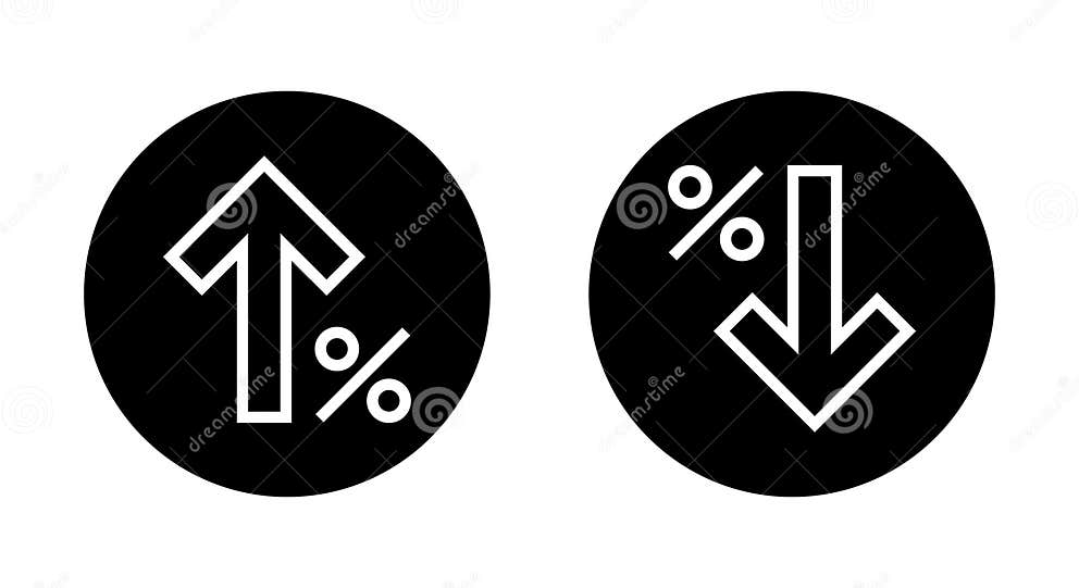 Percent Arrow Up and Down Outline Icon on Black Circle. Percentage Increase and Decrease Arrows ...