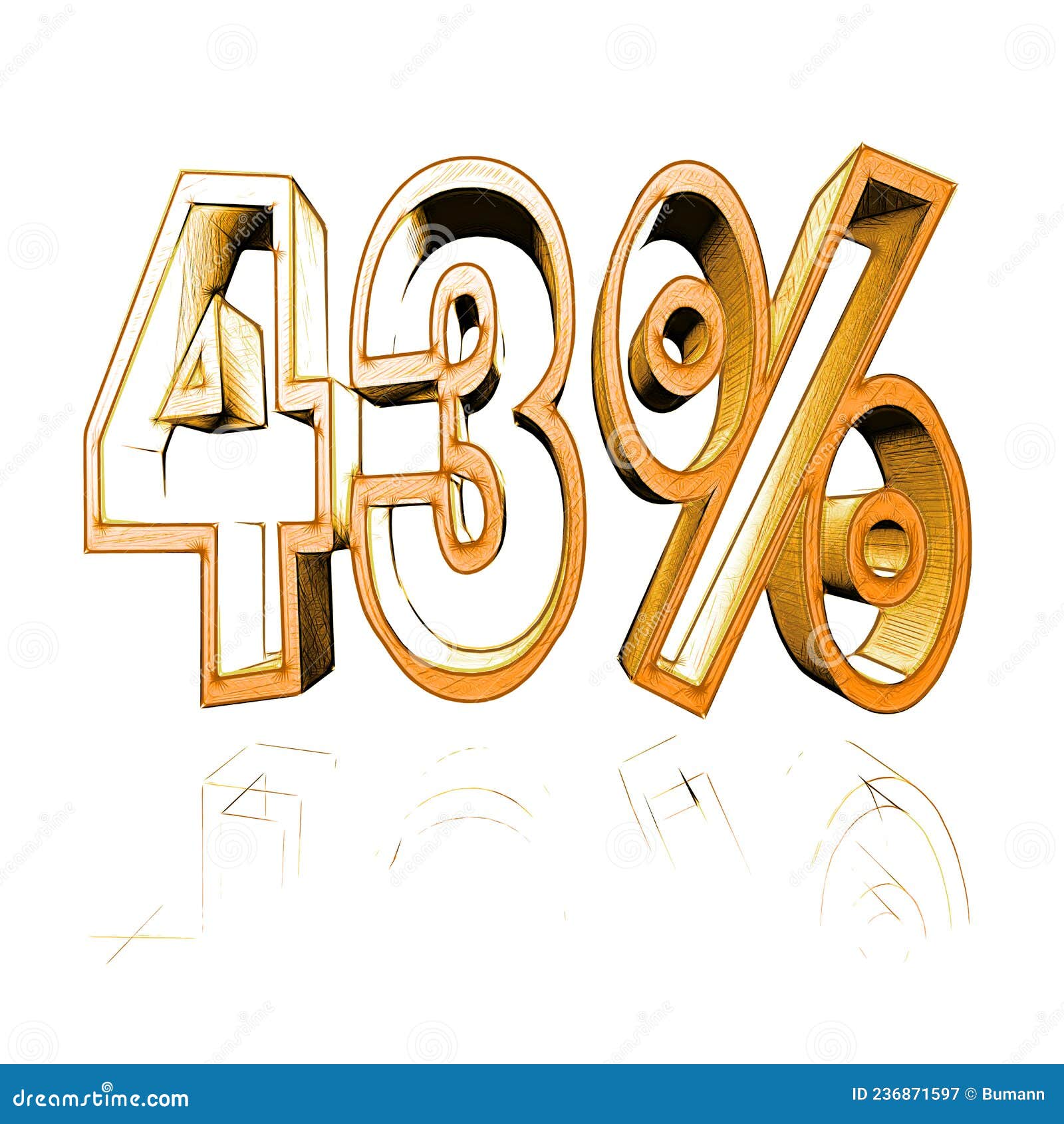 43 , 43 Percent As a 3D Illustration, 3D Rendering Stock Illustration ...