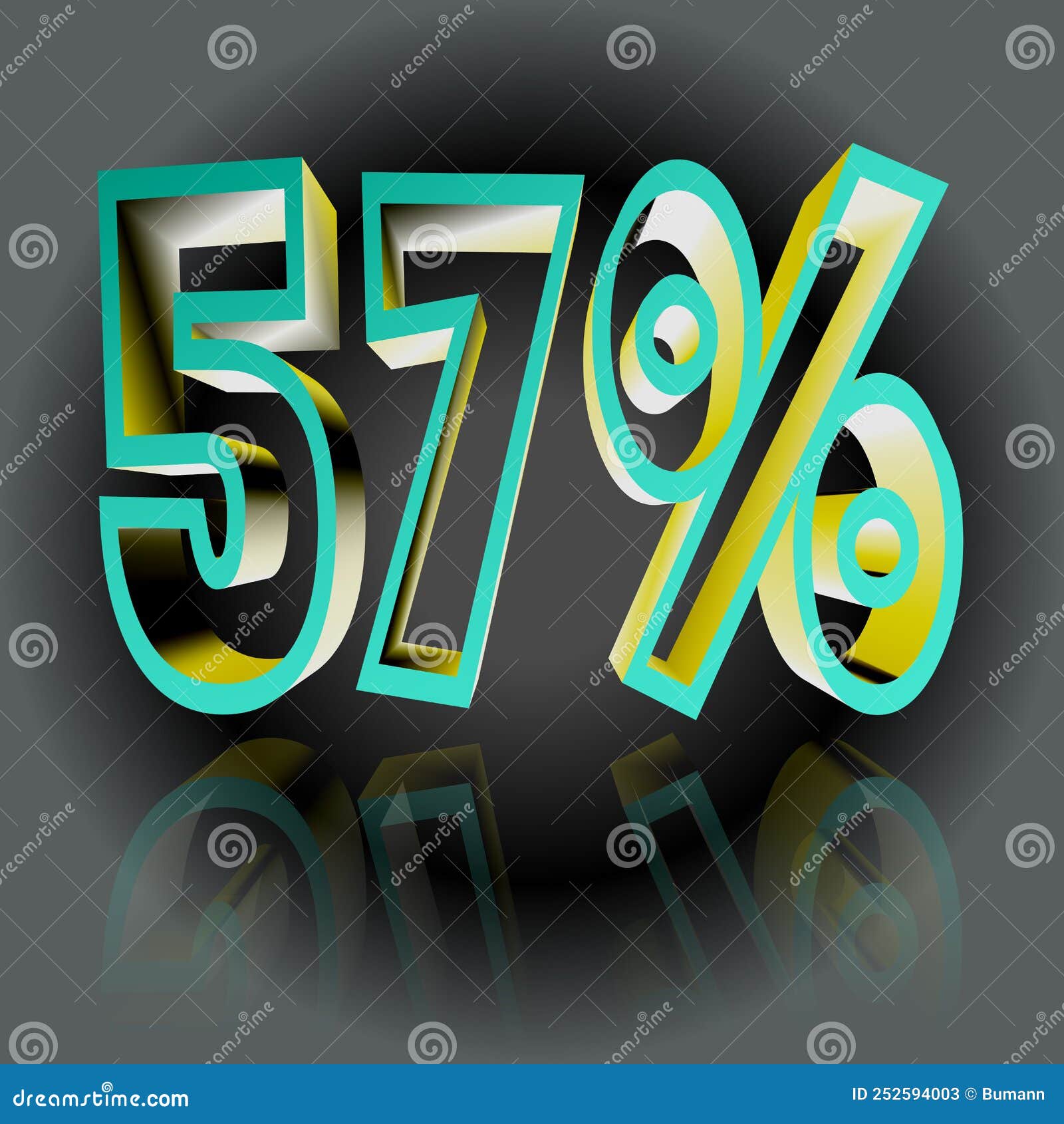 57 , 57 Percent As a 3D Illustration, 3D Rendering Stock Illustration ...