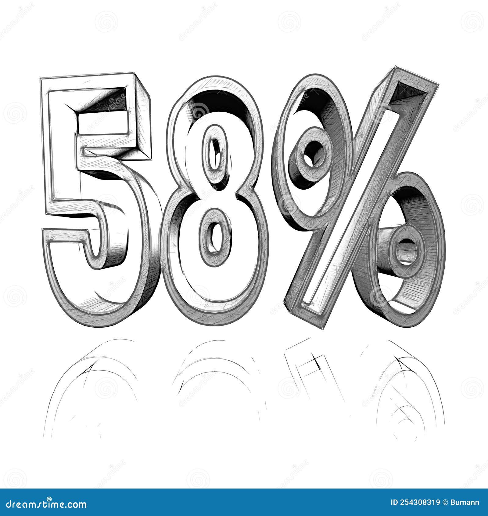 58 , 58 Percent As a 3D Illustration, 3D Rendering Stock Illustration ...