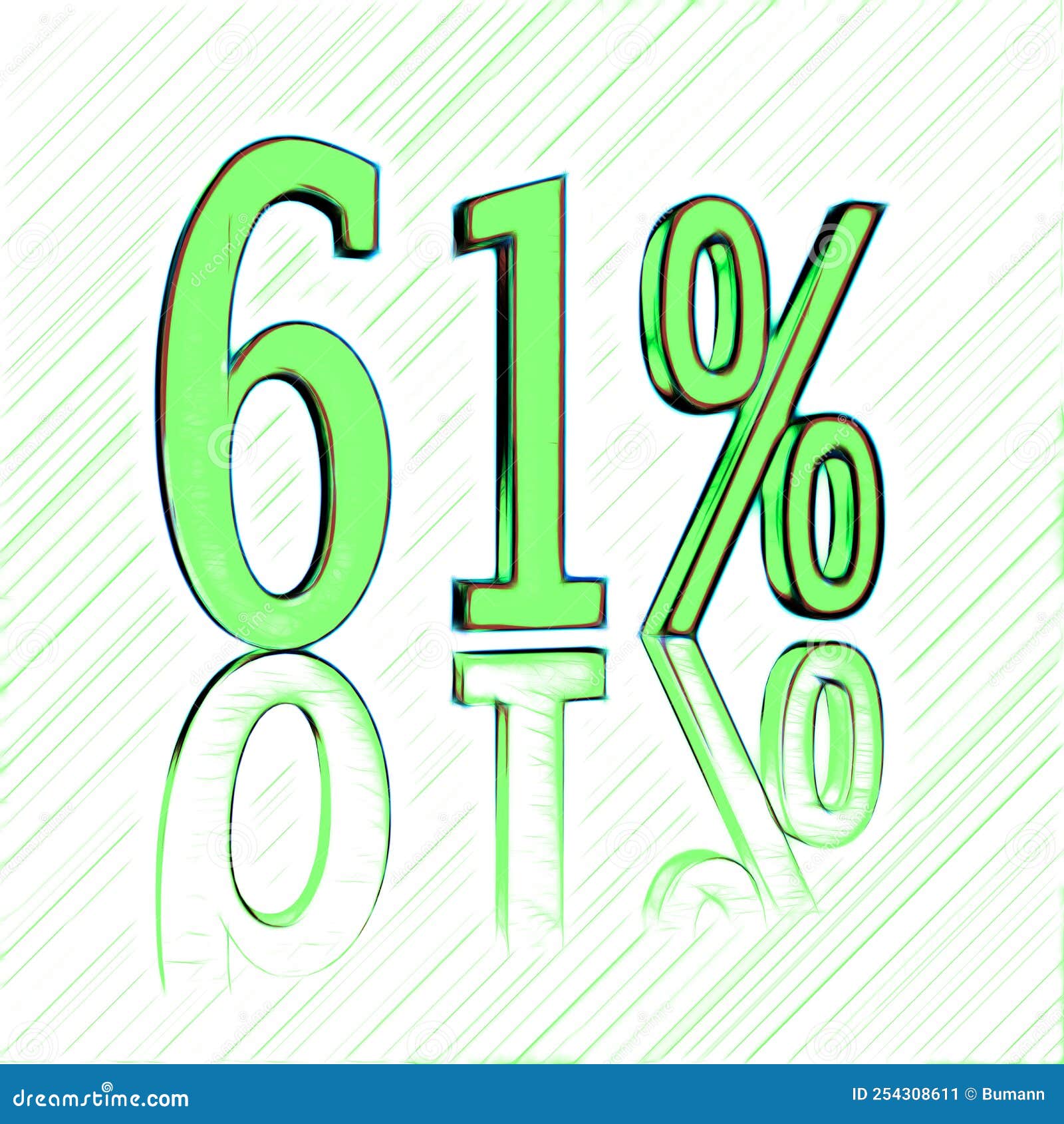 61 , 61 Percent As a 3D Illustration, 3D Rendering Stock Illustration ...