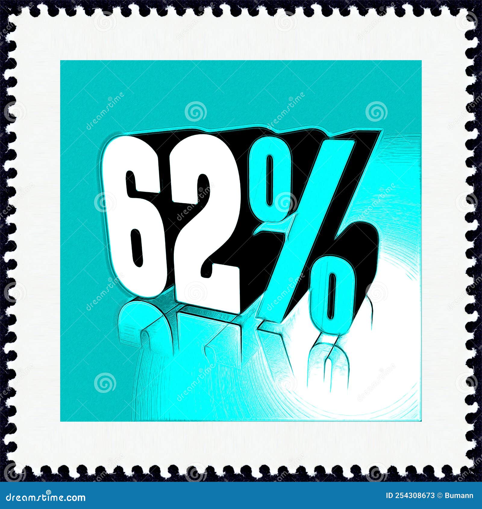 62 , 62 Percent As a 3D Illustration, 3D Rendering Stock Illustration ...