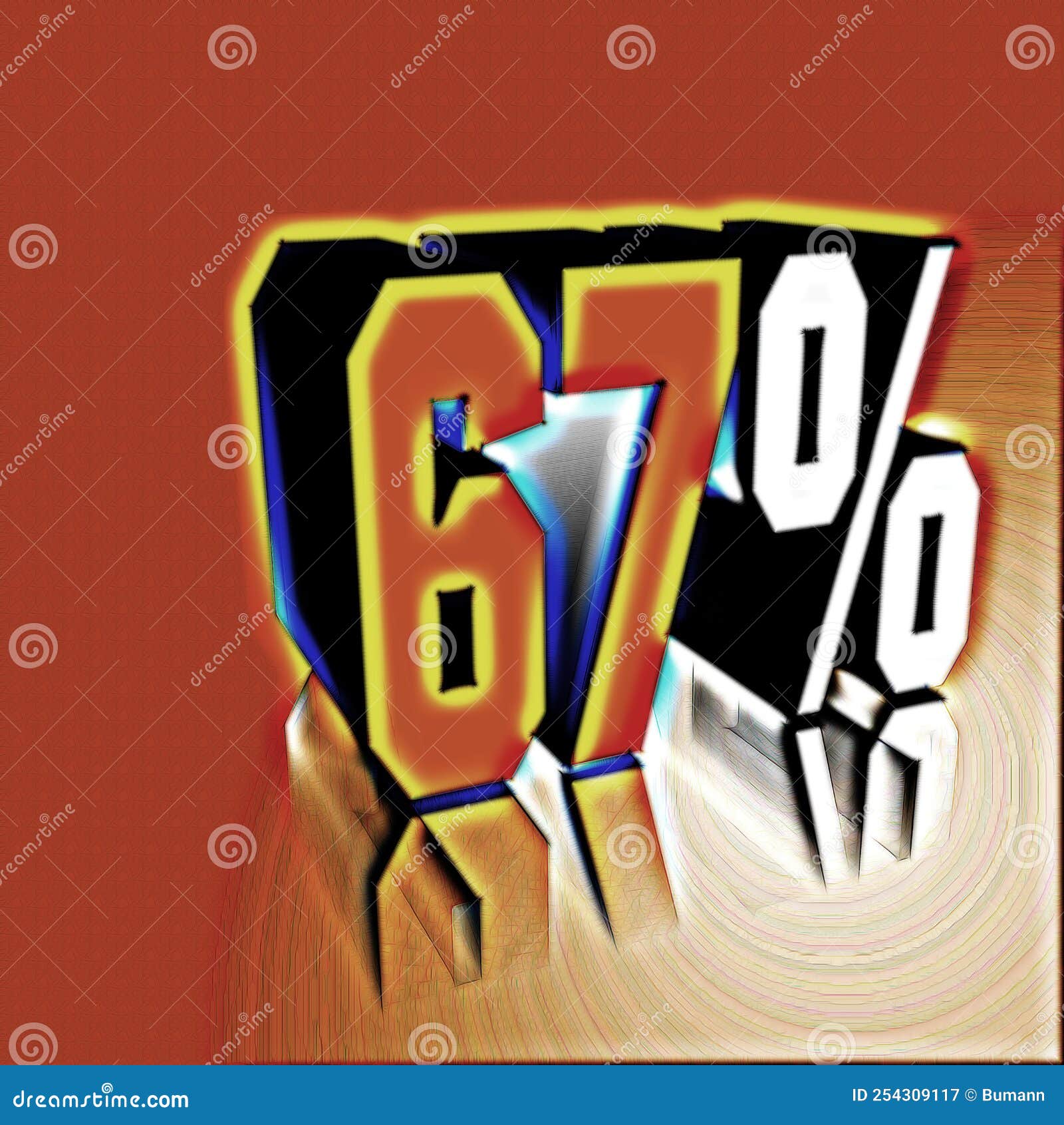 67 , 67 Percent As a 3D Illustration, 3D Rendering Stock Illustration ...