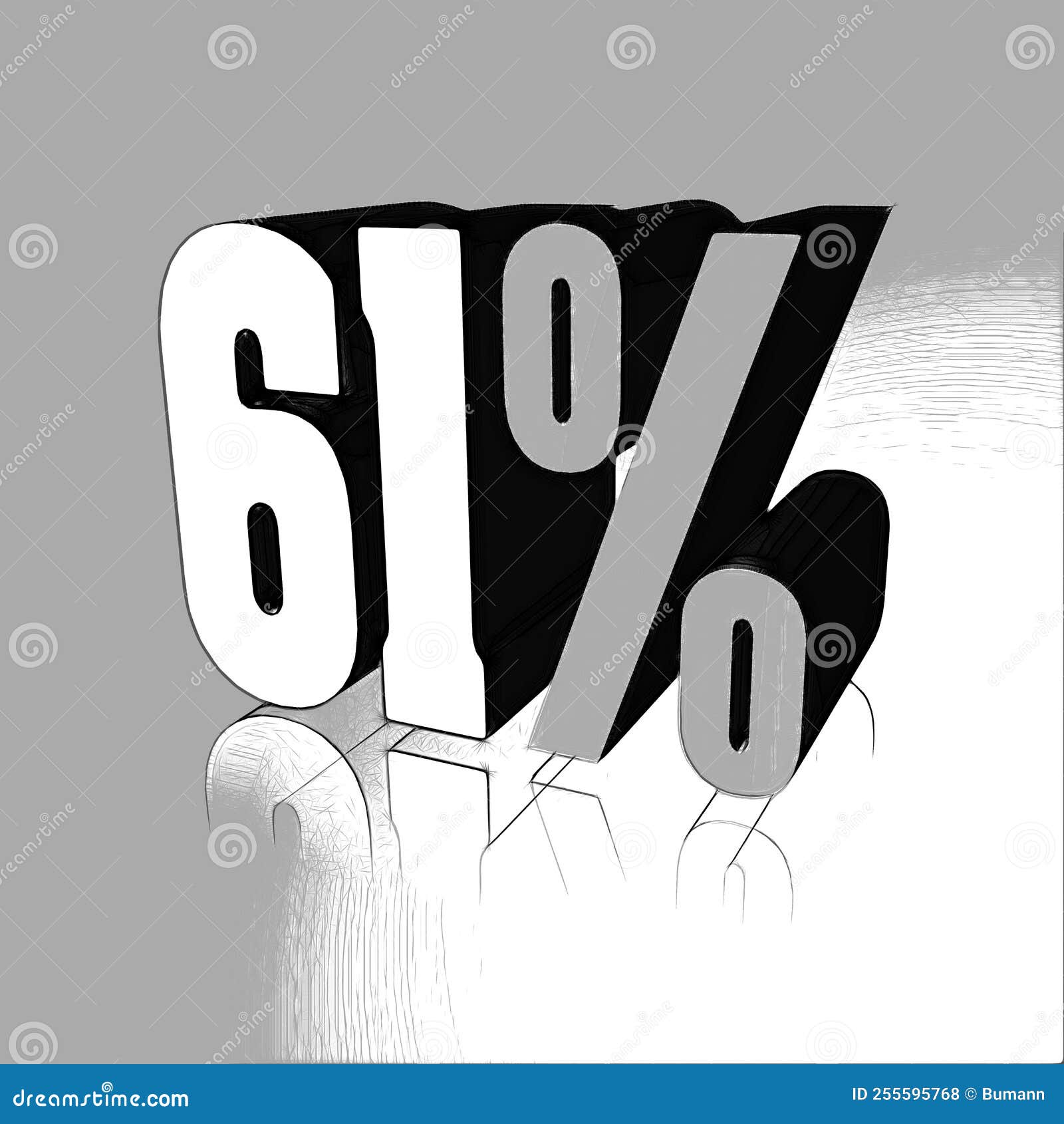 61 , 61 Percent As a 3D Illustration, 3D Rendering Stock Illustration ...